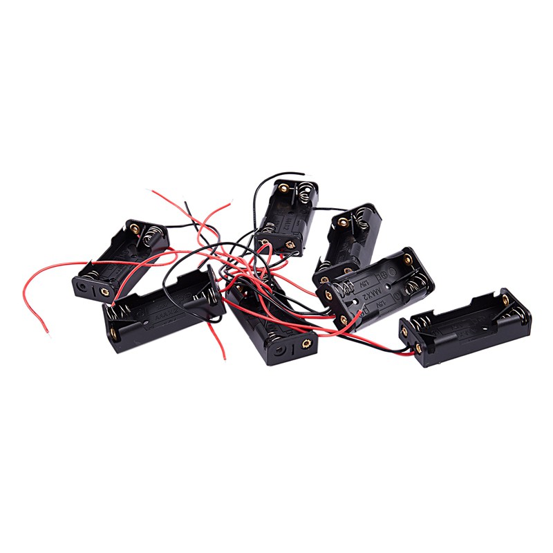 7Pcs Black Red 2-Wire Cable Connectors 2x AAA Battery Box Case Holder ...