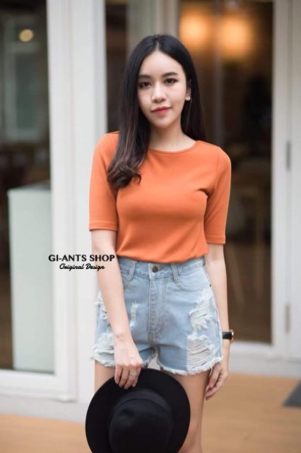 พร้อมจัดส่งป้าย GI-ANTS เสื้อคอปาดแขนศอก เนื้อผ้านุ่ม ใส่สวยใส่สบาย G81 - jiraporn.jubjang ...