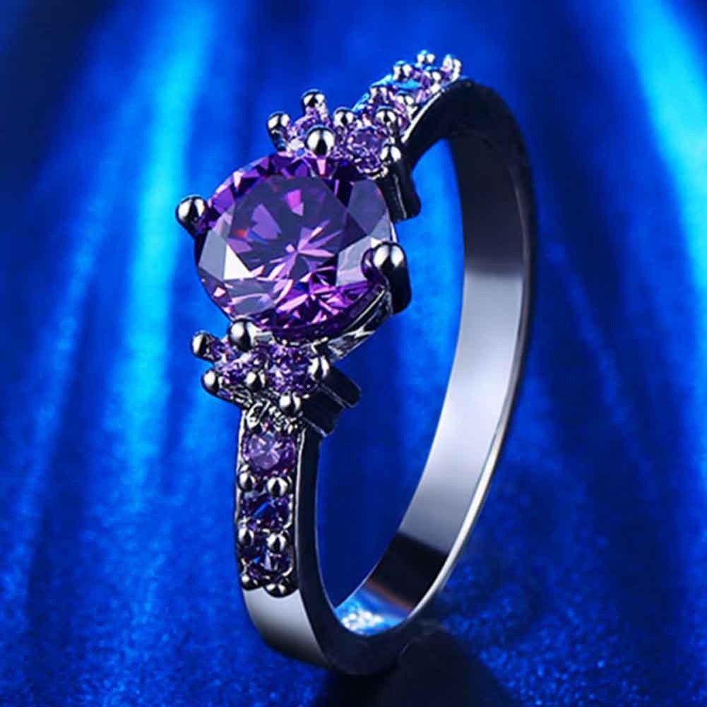 Fashion Purple Silver Jewelry Diamond Rings Engagement Wedding Female ...
