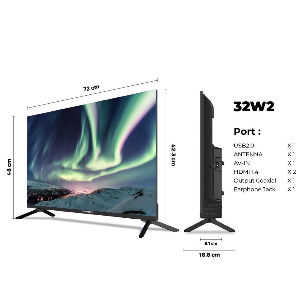รับประกัน 3 ปี ส่งฟรีไม่มีขั้นต่ำ SKYWORTH 32 นิ้ว รุ่น 32W2 Digital TV HD ready - skyworth ...