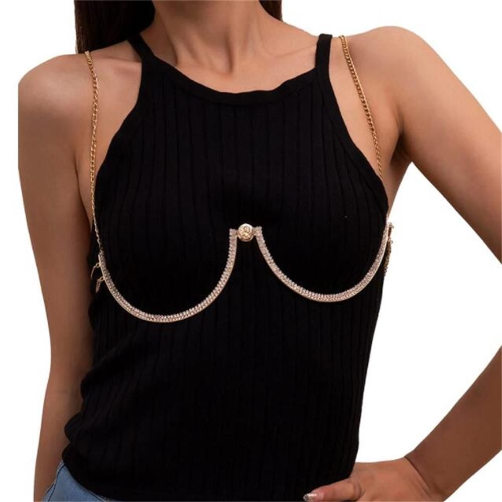 ROW Delicate Rhinestone Body Chain Silver Color Harness Cross Chest ...