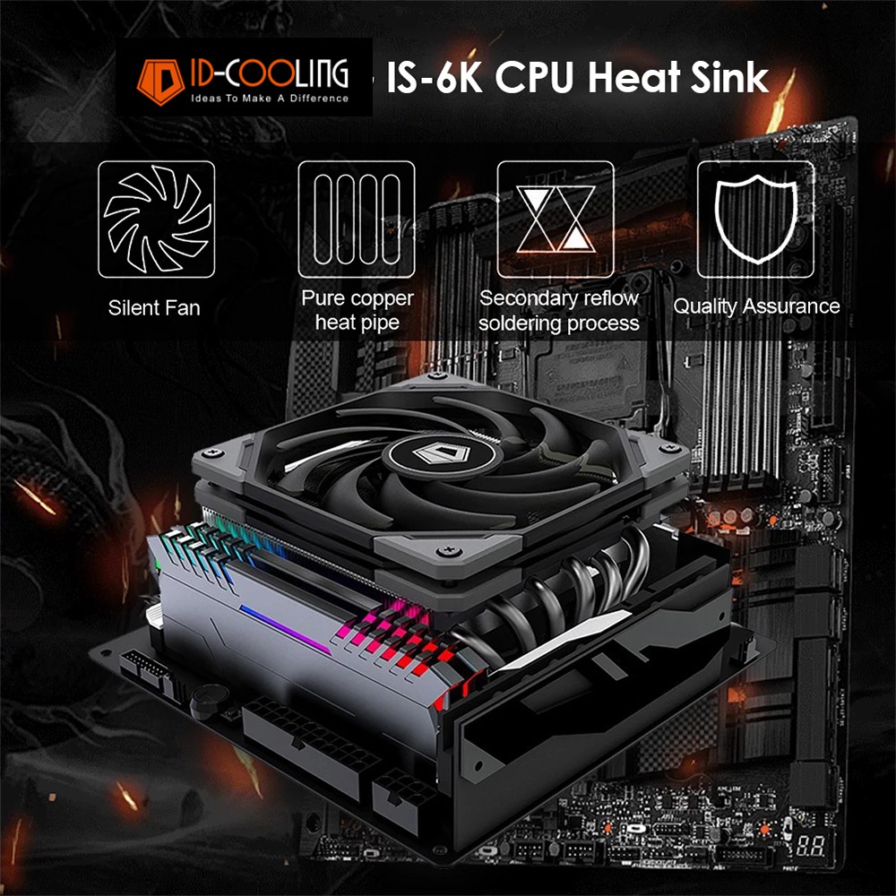 ID-COOLING IS-6K Silent CPU Cooling Fan 12cm Low Profile Slim 6 ...