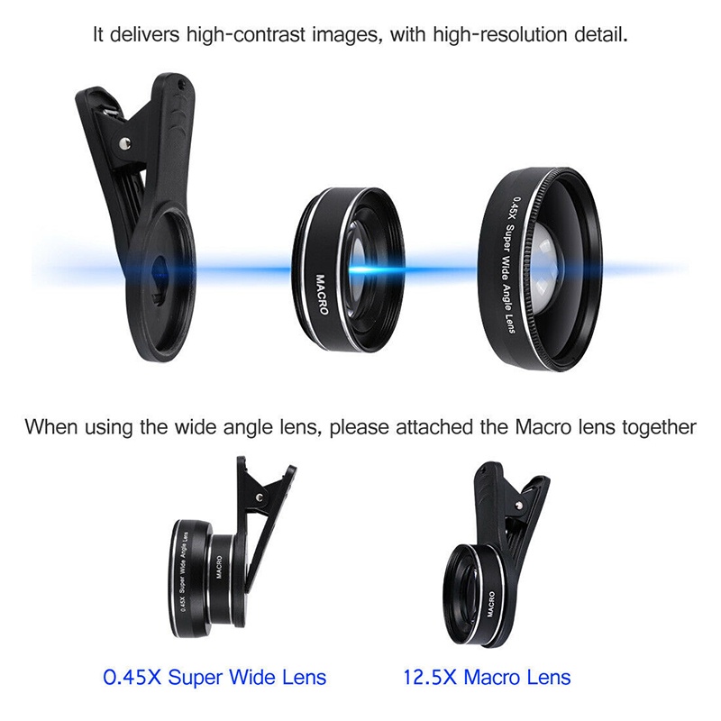 มืออาชีพเลนส์Phone Lens Kit 37MM 49UV 0.45x Super Wide Angle & 12.5x Super Macro Lens HD Camera ...