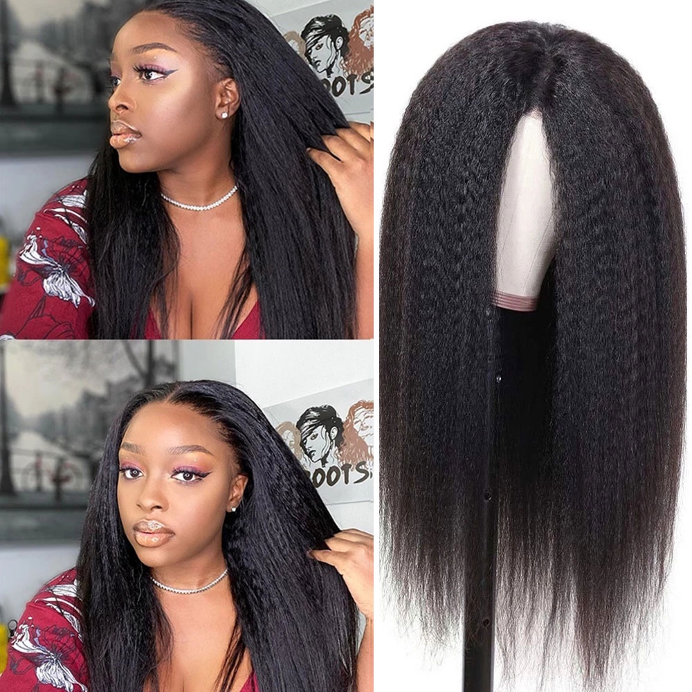 NewGlueless Long Kinky Straight Wigs for Women Middle Part Wigs 10-30 ...