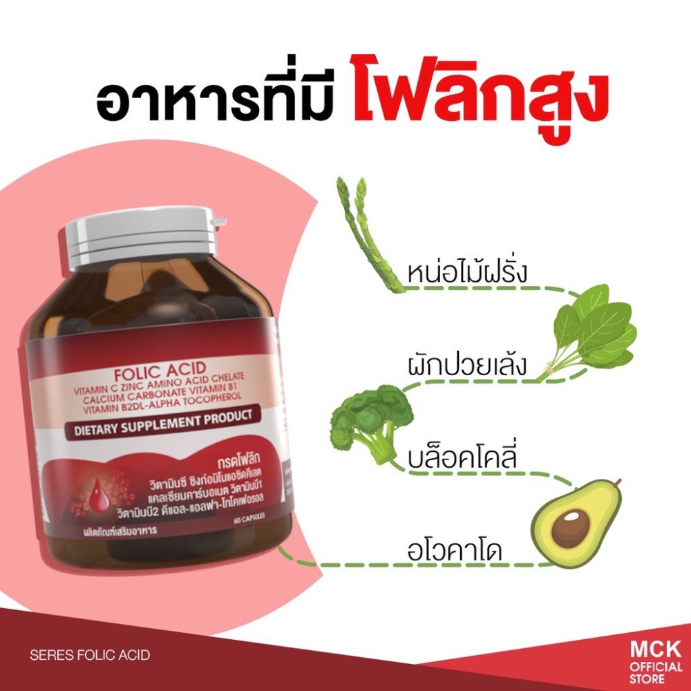 SERES Folic Acid วิตามินซี calcium วิตามิน B1 B2 บำรุงเลือด โลหิตจาง ...
