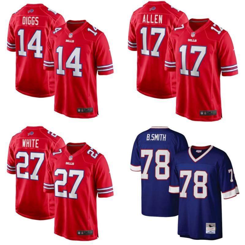 เสื้อกีฬาแขนสั้น ลายทีมชาติฟุตบอล Buffalo Bills Nfl Allen Smith ทรงหลวม ...