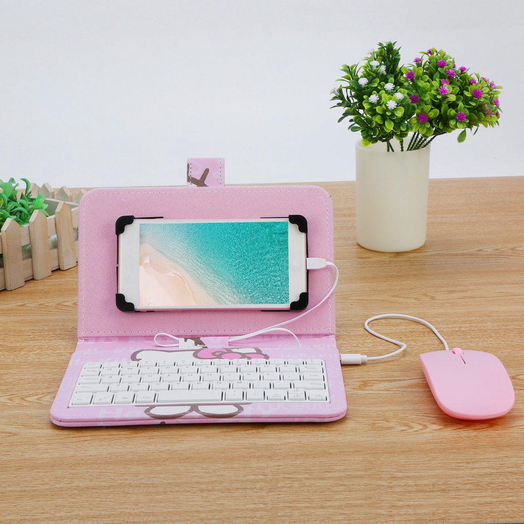 Portable Type-CMicro-usb Wired Keyboard Mouse Set with Leather Cove for ...