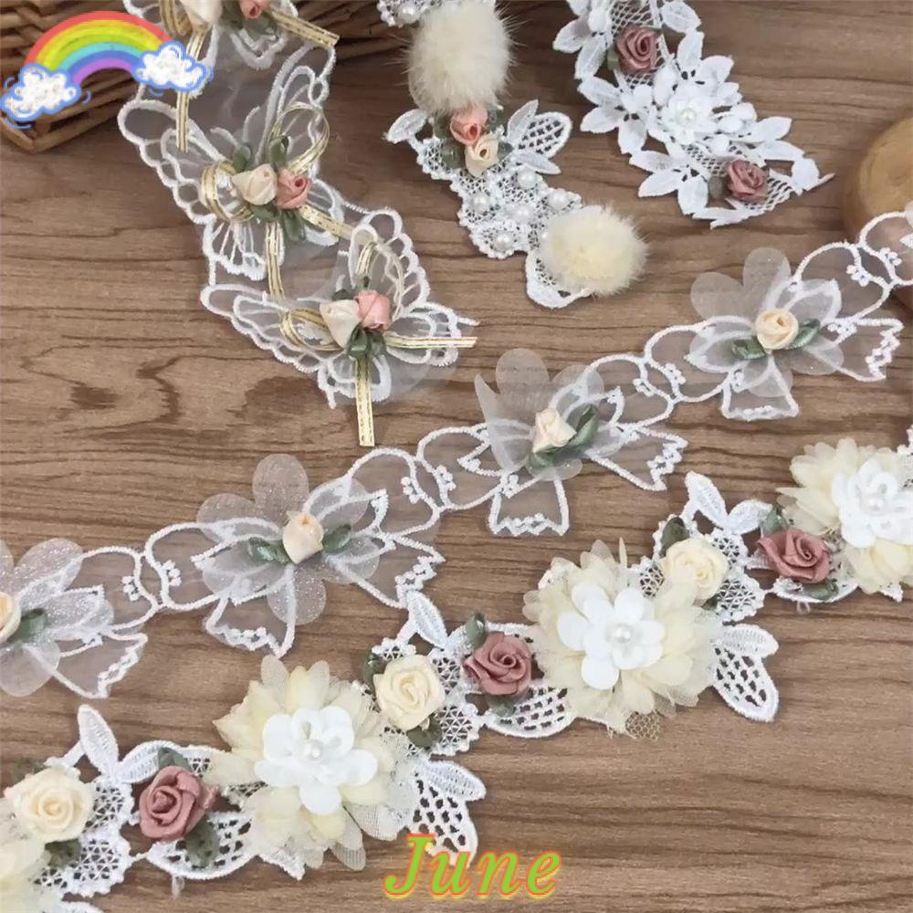 JUNE Polyester Sewing Material Beaded Applique Lace Ribbon 3D Flower ...