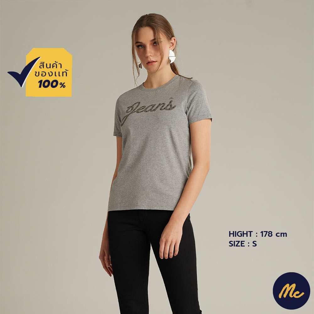 Mc JEANS เสื้อยืด ผู้หญิง แขนสั้น เสื้อยืด แม็ค แท้ คอกลม สีเทา Biker Collection MTTZ561 - mc ...