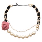 Achute สร้อยคอไข่มุกดำแฟชั่น ประดับเพชรและดอกกุหลาบ - okokka - ThaiPick