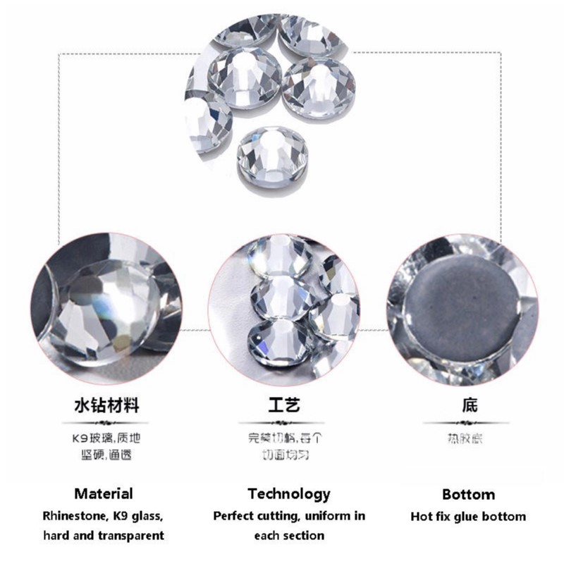 White White AB Color Hotfix Rhinestone Clear Crystal Batu Manik Tampal ...
