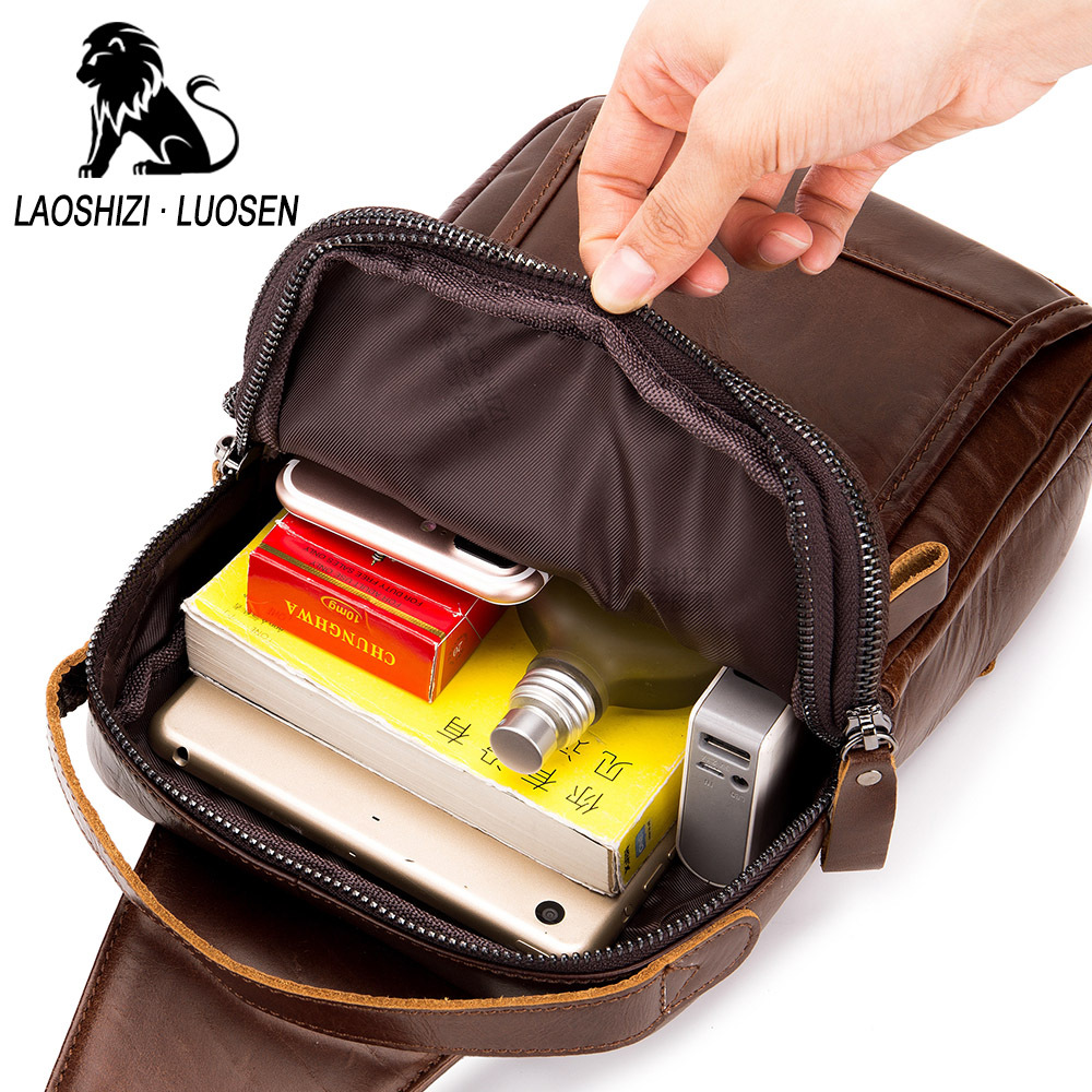 Laoshizi กระเป๋าคาดอกสะพายไหล่สําหรับผู้ชายหนังแท้กันน้ํา Crossbody ...