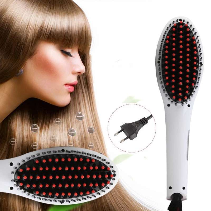 Hot Hair Straightener Brush 2 In 1 Heating Curler Straightener Comb ...
