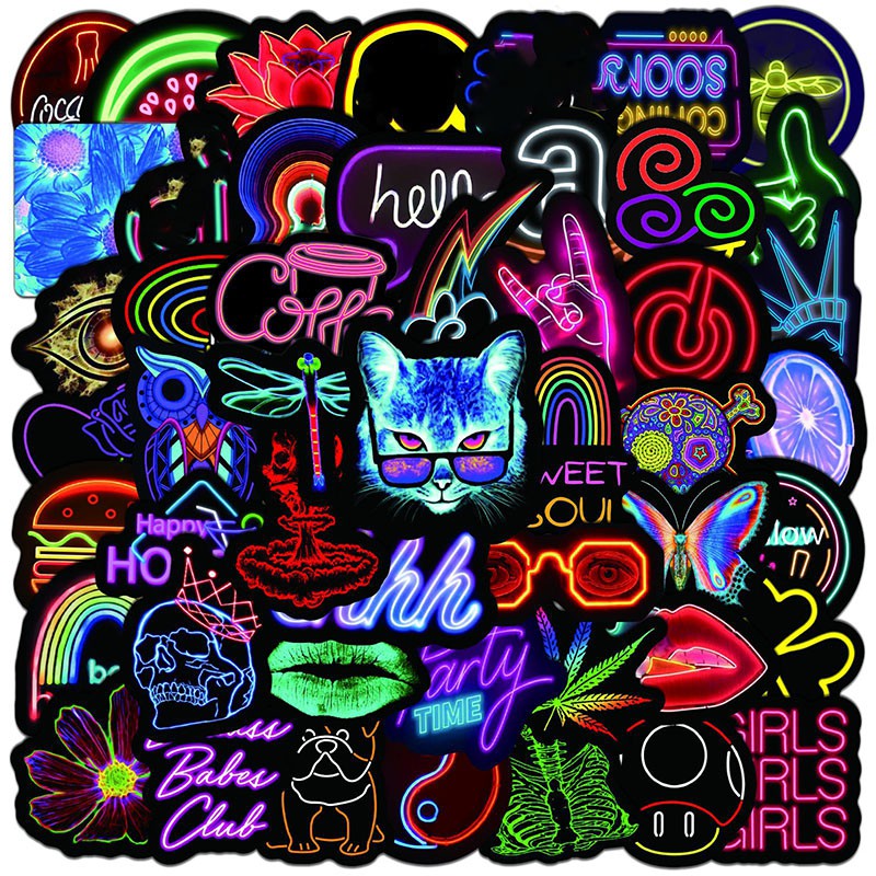10/50PCS Cartoon Neon Light Graffiti Stickers Car Guitar Motorcycle ...