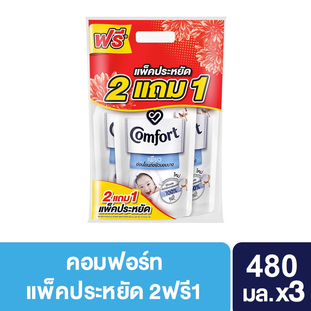 คอมฟอร์ท น้ำยาปรับผ้านุ่มเพียว สีขาว 480 มล.x3 Comfort Pure White Softener 480 ml.x3 - unilever ...