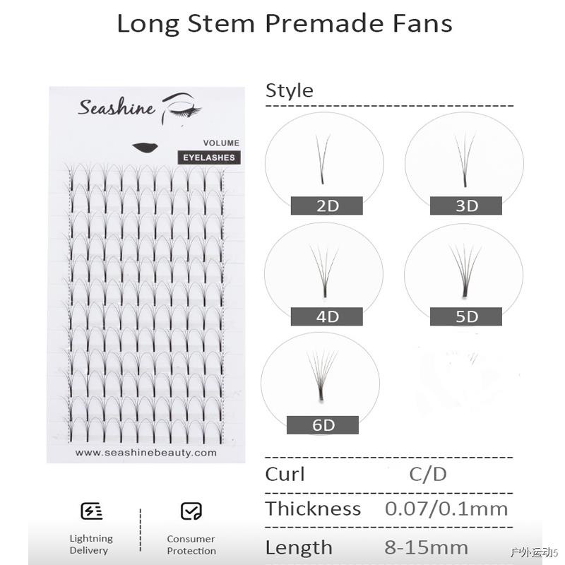 Seashine Long Stem Lashes Premade Wide Fans 2D 3D 5D 10D Russian Volume ...