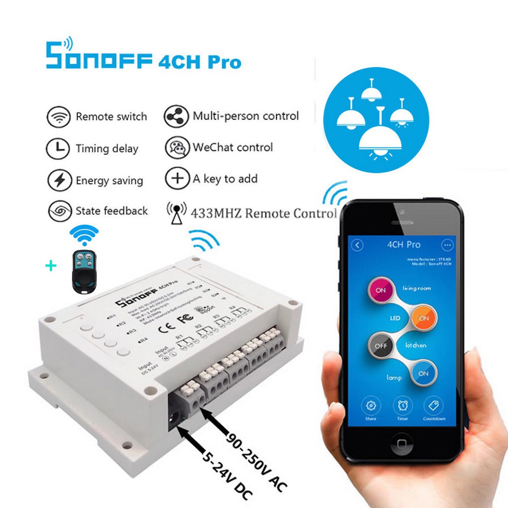 Sonoff 4CH PRO R2สวิตซ์สั่งงานได้ด้วย Wi-FI และ RF แบบ 4 ช่อง พร้อม 3 ...