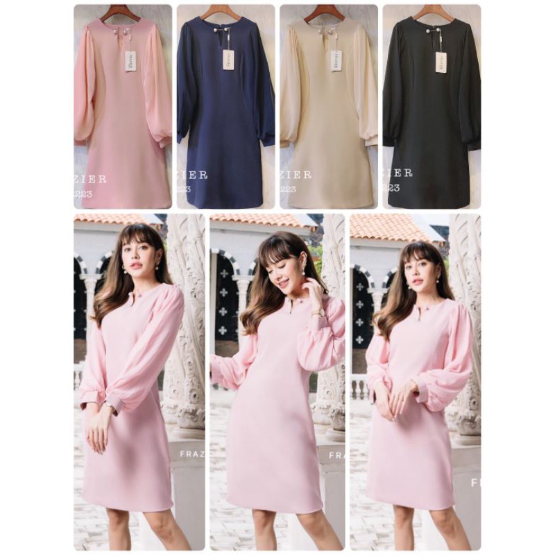 CH2223เดรสคอกลมผ่าแขนยาวชีฟองจั้ม (S.M.L.XL) - sakurangius - ThaiPick