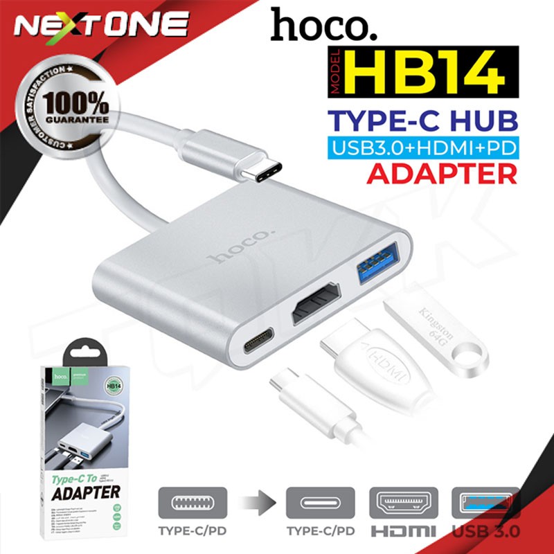 Hoco รุ่น HB14 ตัวแปลง HUB Easy use Type-C adapter (Type-C to USB3.0+HDMI+PD) ของแท้ 100% ...