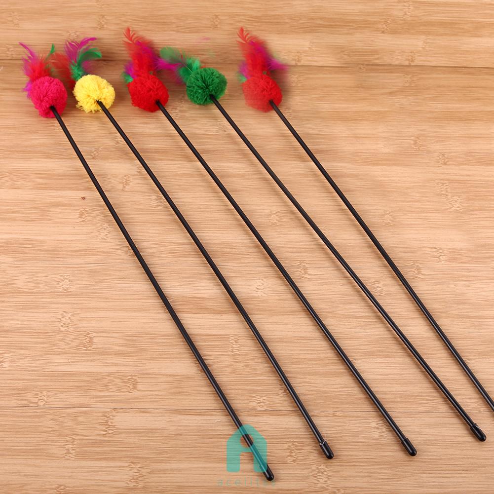 ACT☛5pcs Ultra Long Rod Pets Toy Fashion Cat Play Feather Teaser Small ...