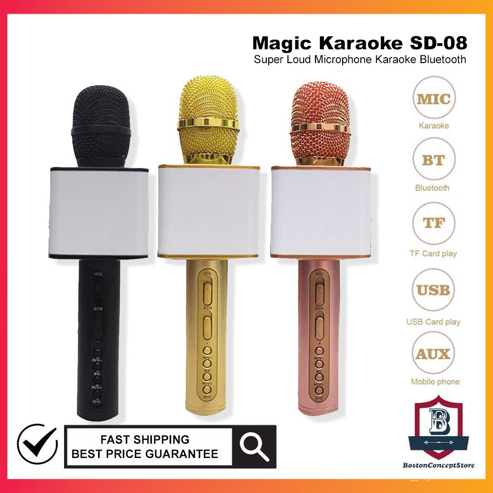 kv9r BOSTON Magic Karaoke SD-08 Super Loud Microphone Karaoke Bluetooth USB SD Card SD08 Extra ...