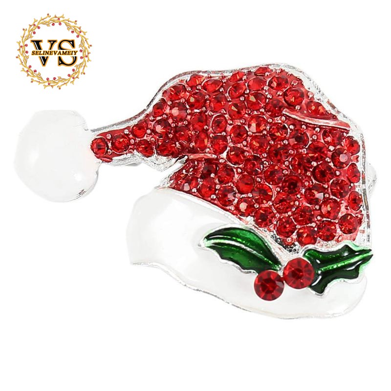 Christmas Brooch Pins Santa Hat Red and White Rhinestone Covered ...