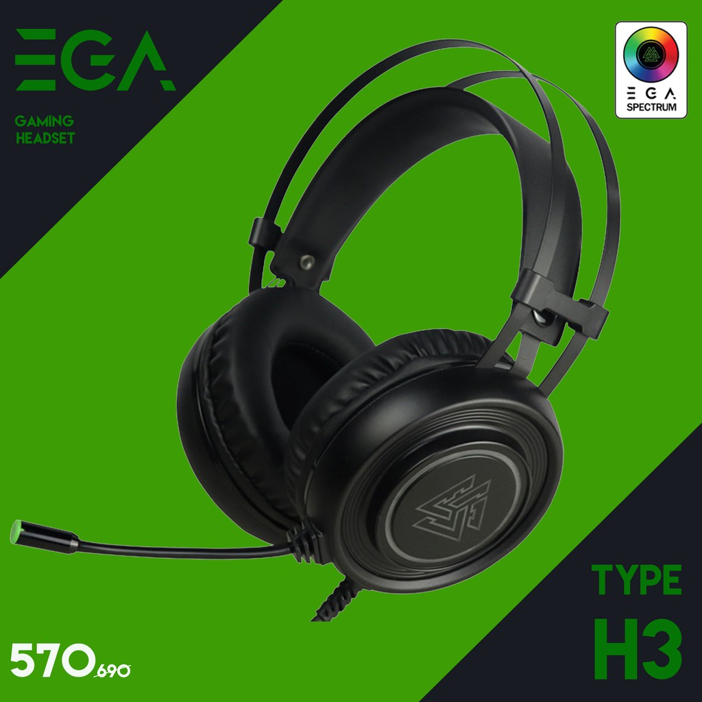 EGA HEADSET TYPE H3 (BLACK/GREEN) หูฟังเกมส์มิ่ง มีไฟRGBเหมาะสำหรับ ...