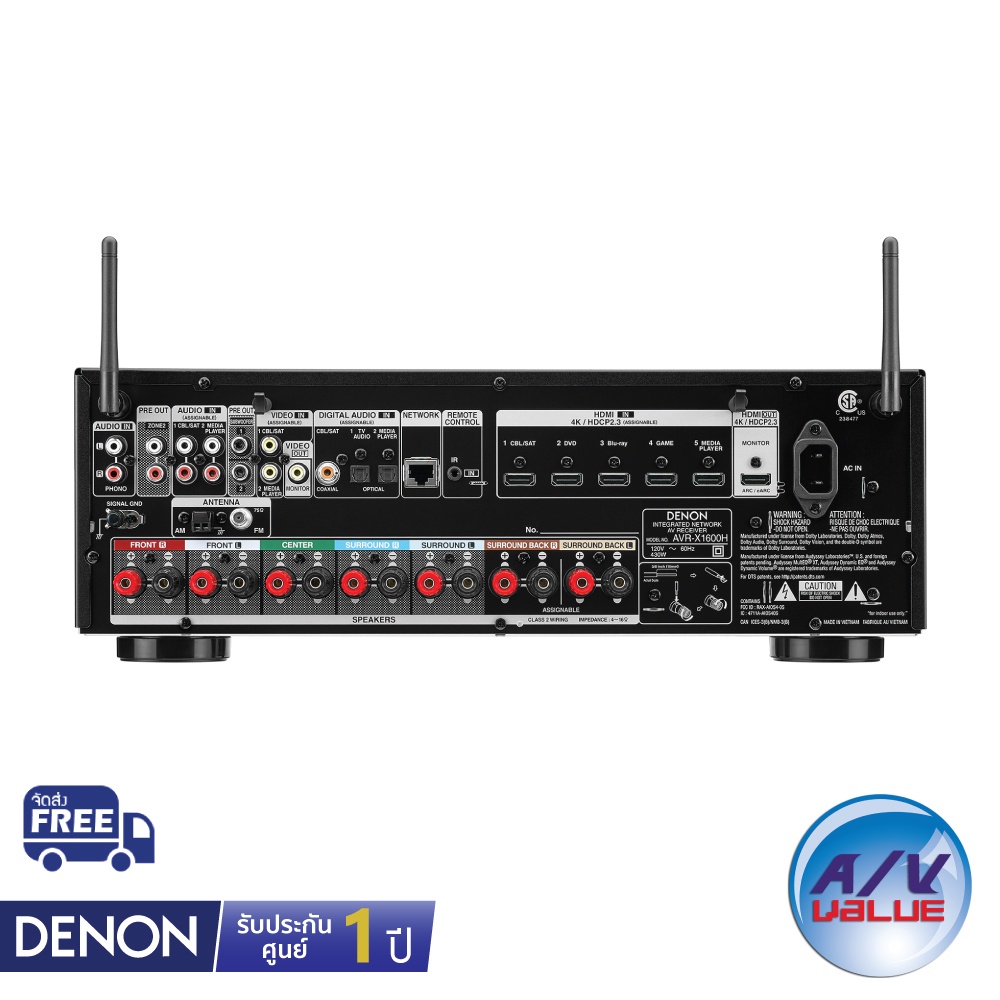 Denon AVR-X1600H 7.2ch 4K Ultra HD AV Receiver with 3D Audio and HEOS ...