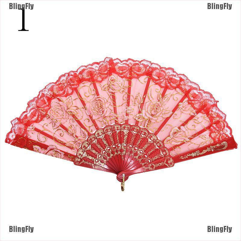 Bling Chinese Style Dance Party Wedding Lace Folding Hand Held Flower ...