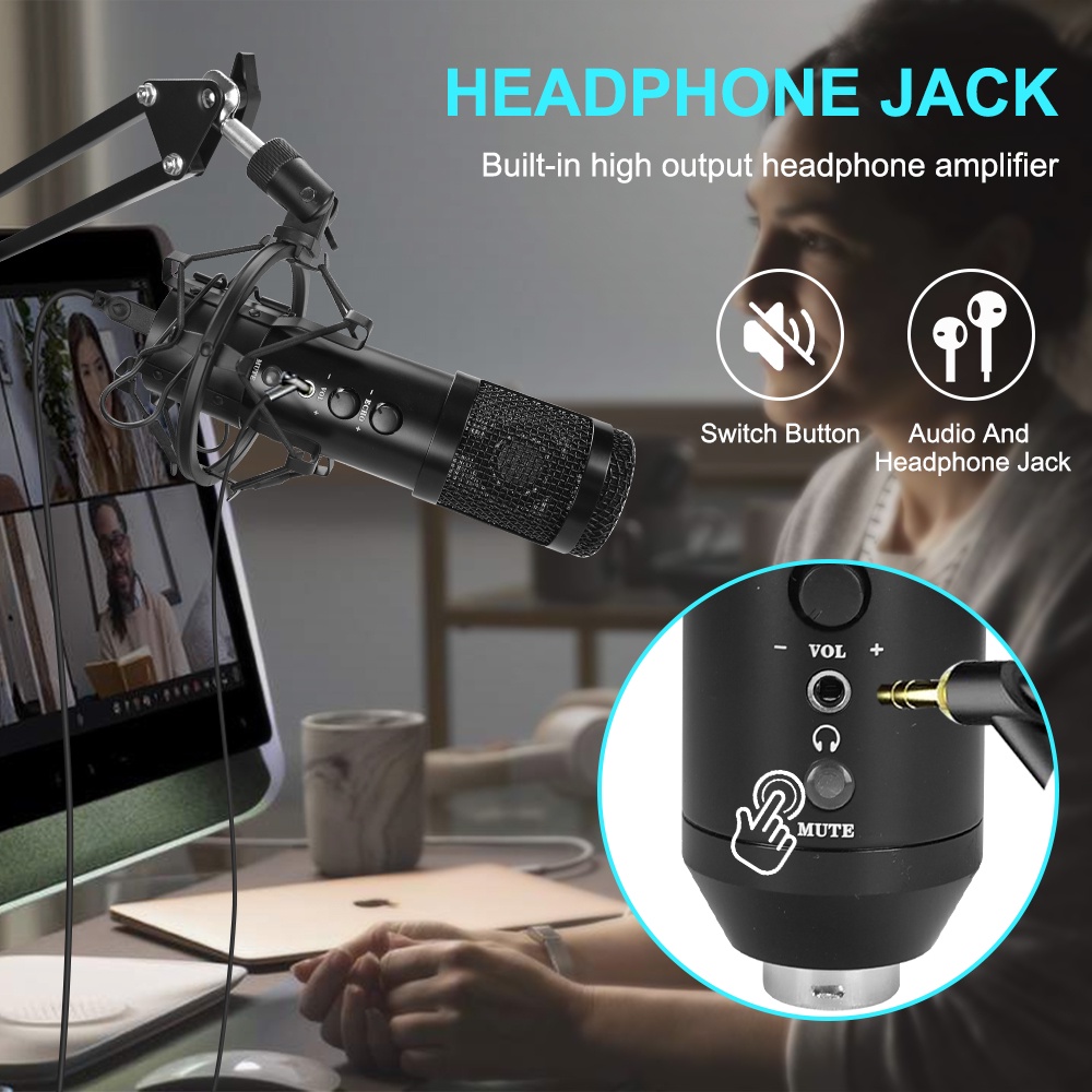 BUSB Mute Key MIC USB Gaming Podcast Microphone with Noise Reduction ...
