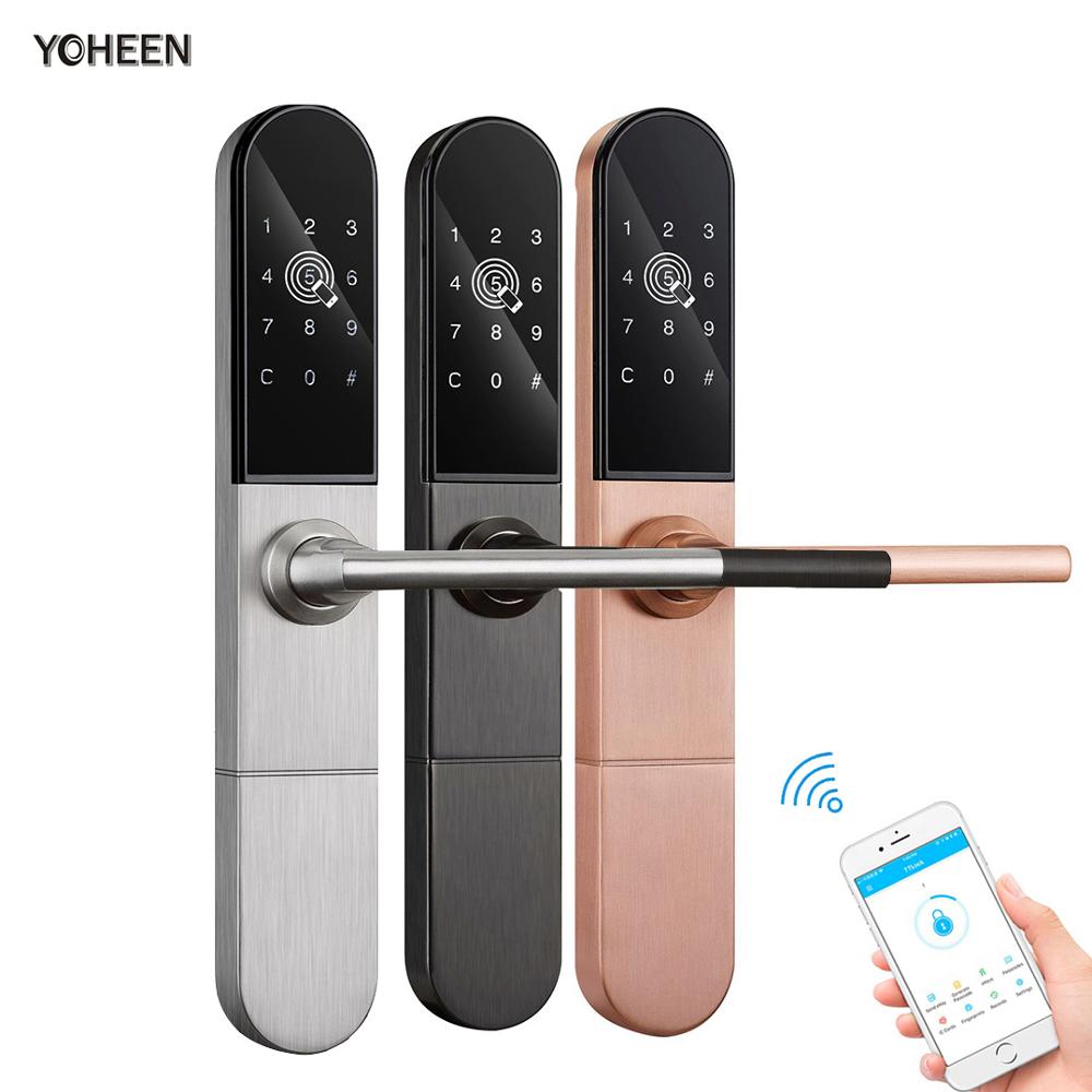 Slim Aluminum Glass Smart Slider Door Lock Wifi Bluetooth TTLock App ...