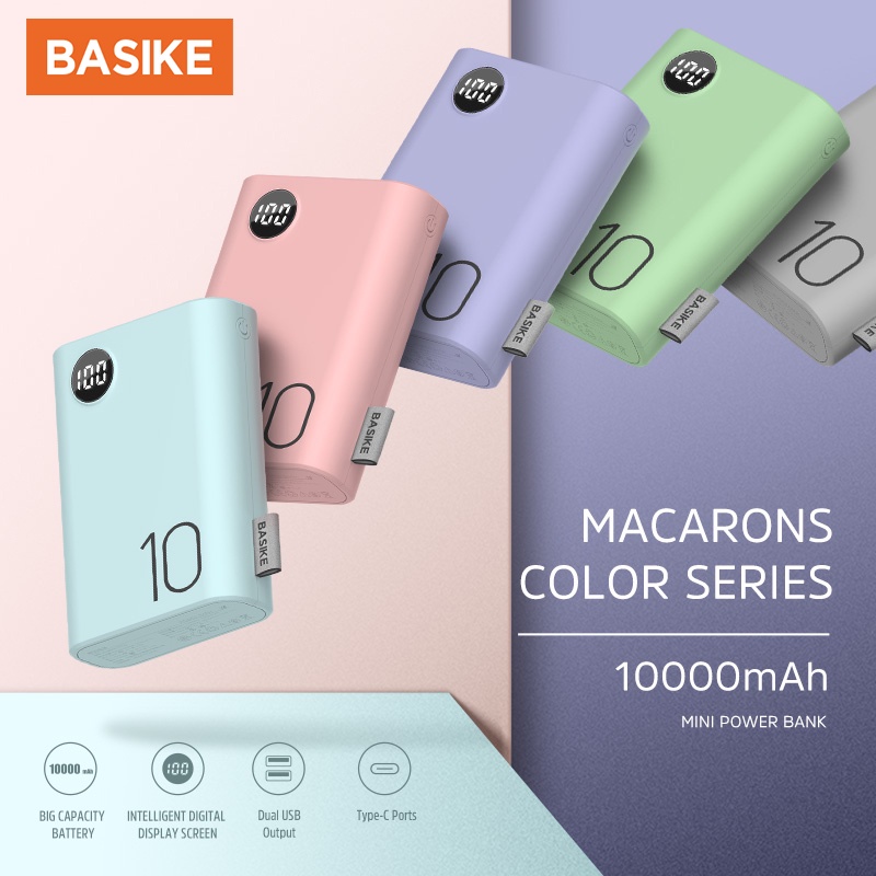 Ready StockBASIKE Mini Power Bank Dual USB LED 10000 mAh Cell Phone Powerbank Portable Charger ...