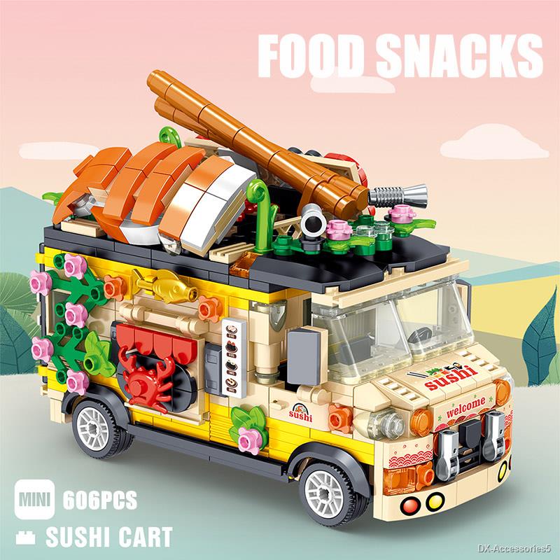 City Mini Snack Street View Ice Cream Truck Car Model Building Blocks ...