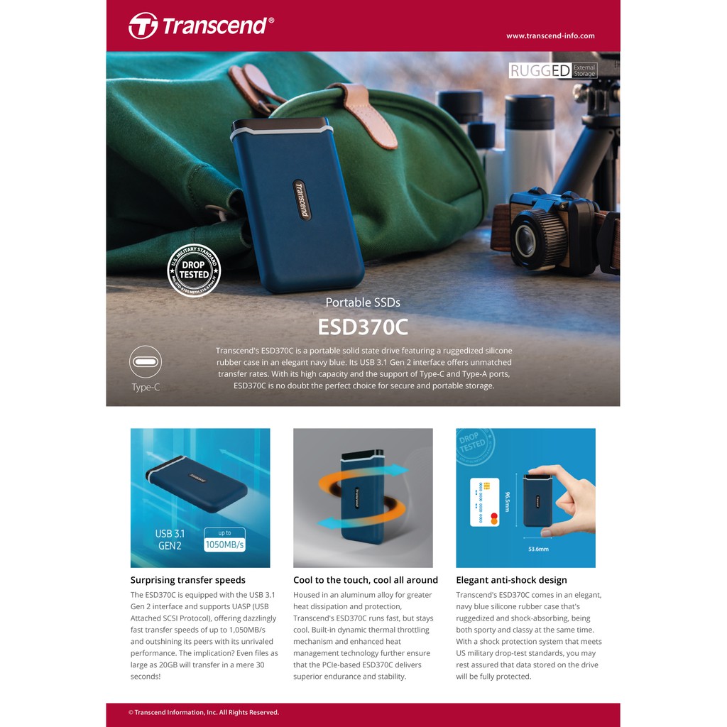 Transcend External SSD 1TB ESD370C รับประกัน 3 ปี - มีใบกำกับภาษี ...