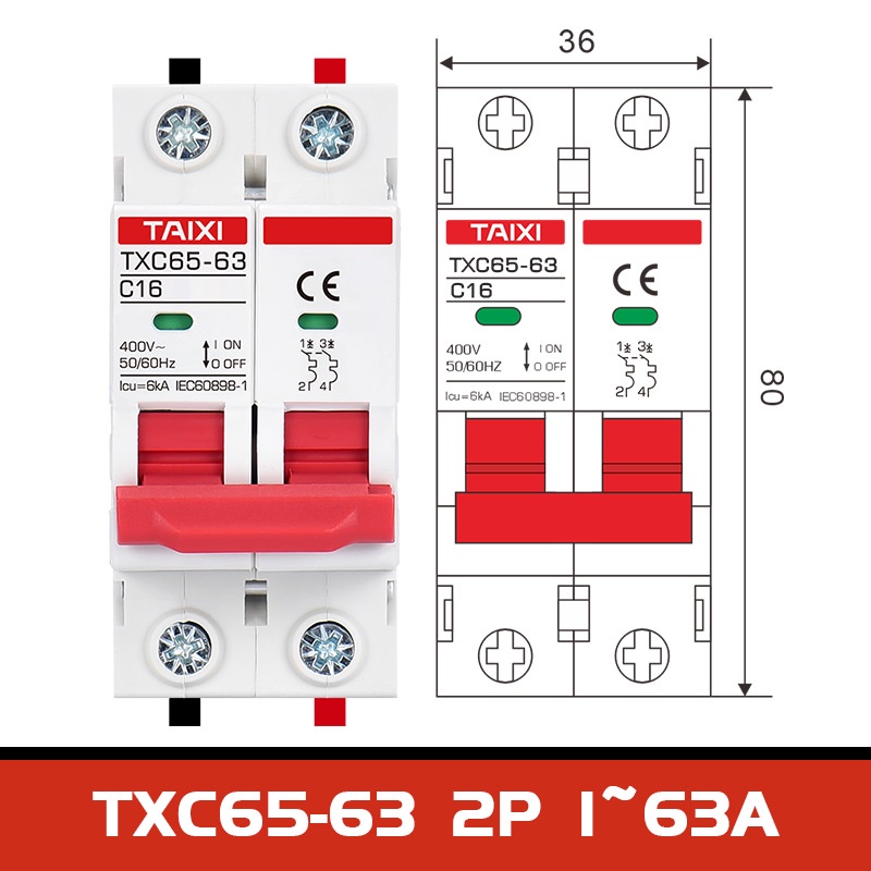 6ka Mcb C65n-63 Miniature Circuit Breakers พร้อมตัวบ่งชี้ 1p 2pole 3p ...