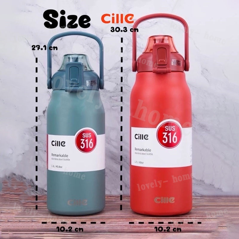 พร้อมส่งCille กระบอกน้ำ สแตนเลส 316 มีหูหิ้ว กระบอกน้ำเก็บเย็น ขนาดใหญ่1700ML แบบหลอดดูด เก็บน้ำ ...