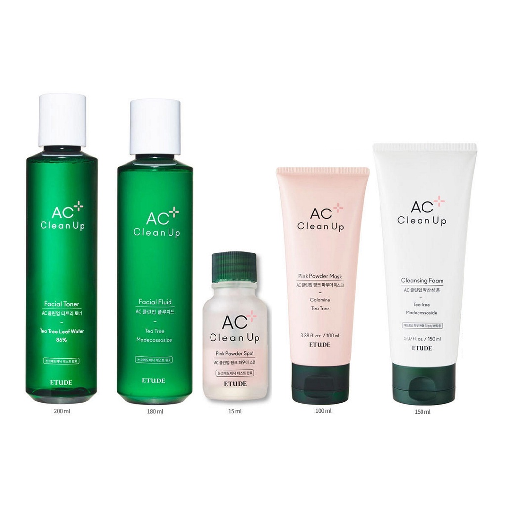 Etude House AC Clean Up Pink Powder Spot 15ml / Cleansing Foam 150ml ...