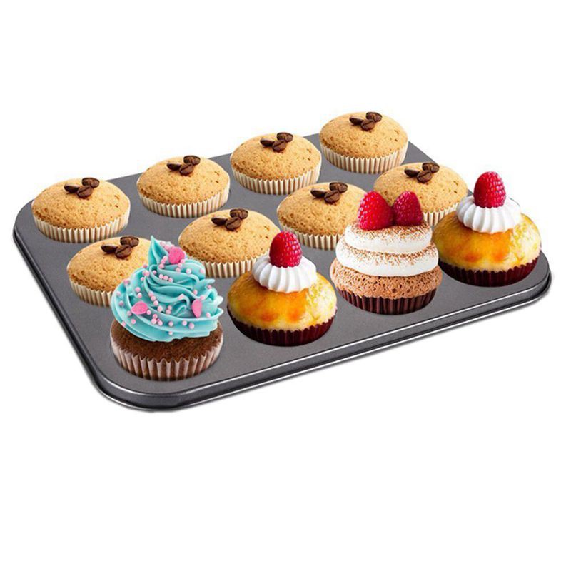Heavy duty carbon steel cupcake baking tray,12 mini cup cupcake shaped ...
