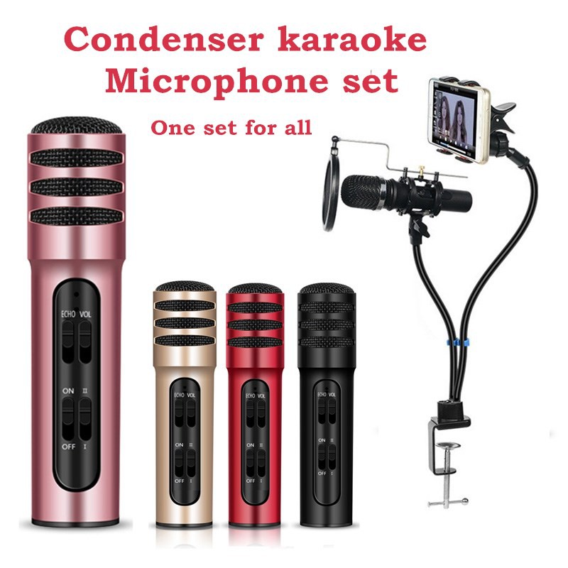 Set Karaoke Condenser Microphone with Stand 麦克风 Mini Karaoke Mic for ...