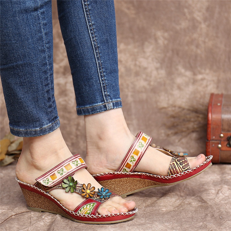 Ready Stock】 SOCOFY 2022 New Bohemia Slip on Slides Wedge Sandals ...
