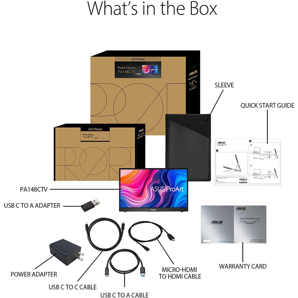 ASUS ProArt 14” 1080P Portable Touchscreen Monitor (PA148CTV), IPS, 100 ...
