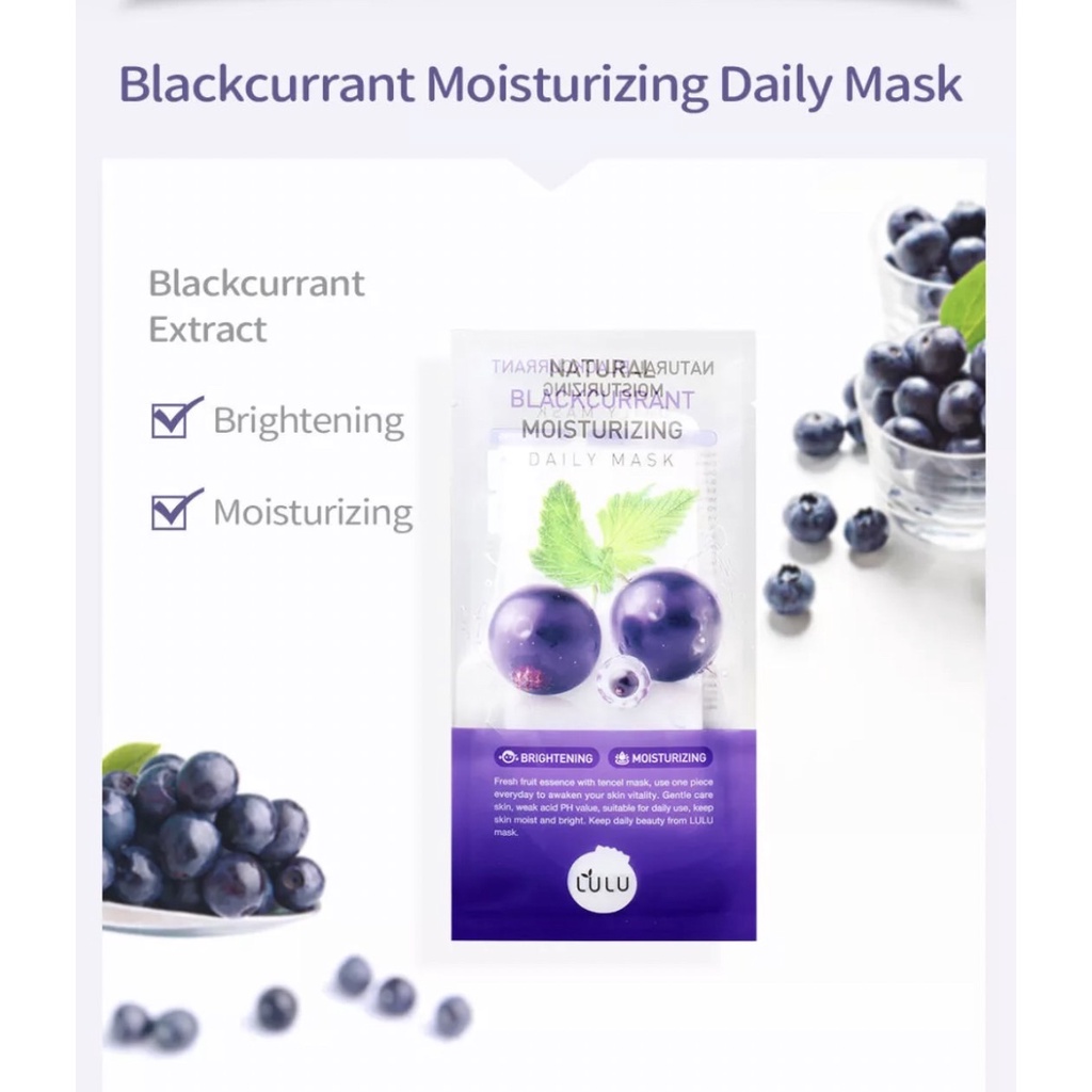LULU Natural Daily Mask 22ml. Blackcurrant Moisturizing Peach Derm ...