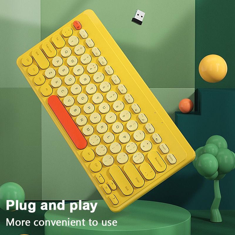 B2.4G Wireless Keyboard Mouse Set USB 79 Keycaps Mute Mini Wireless ...