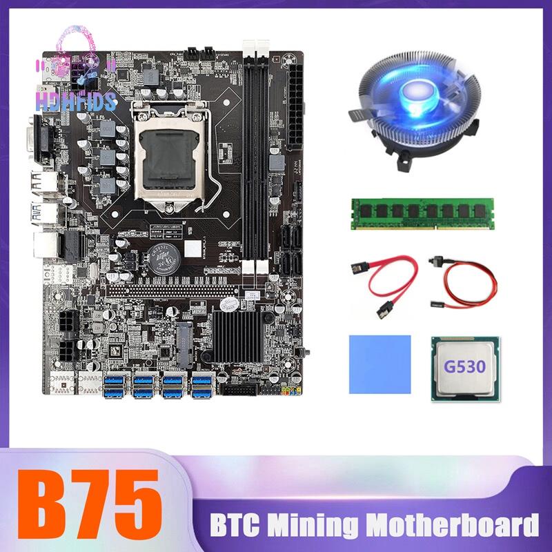 B75 BTC Miner Motoard 8XUSBG530 CPUDDR3 8G แรม 1600Mhz พัดลมระบายความ ...