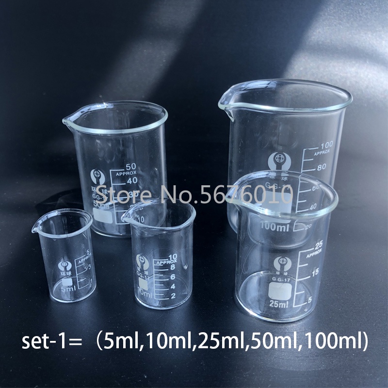 1set Lab Borosilicate Glass Beaker All Sizes Chemical Experiment ...