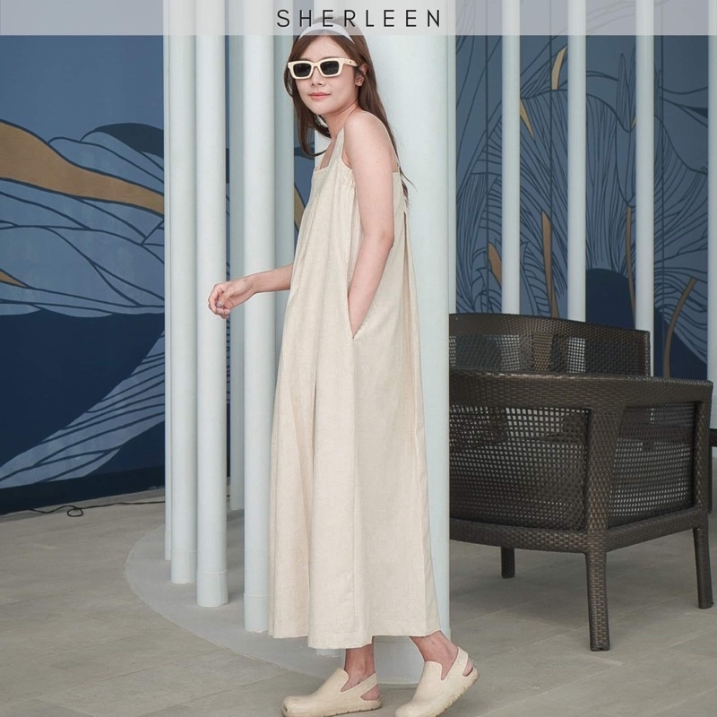 ชุดเดรสผ้าลินิน Yugi Linen maxidress ผ้าลินินญี่ปุ่น จับจีบทั้งตัว ...