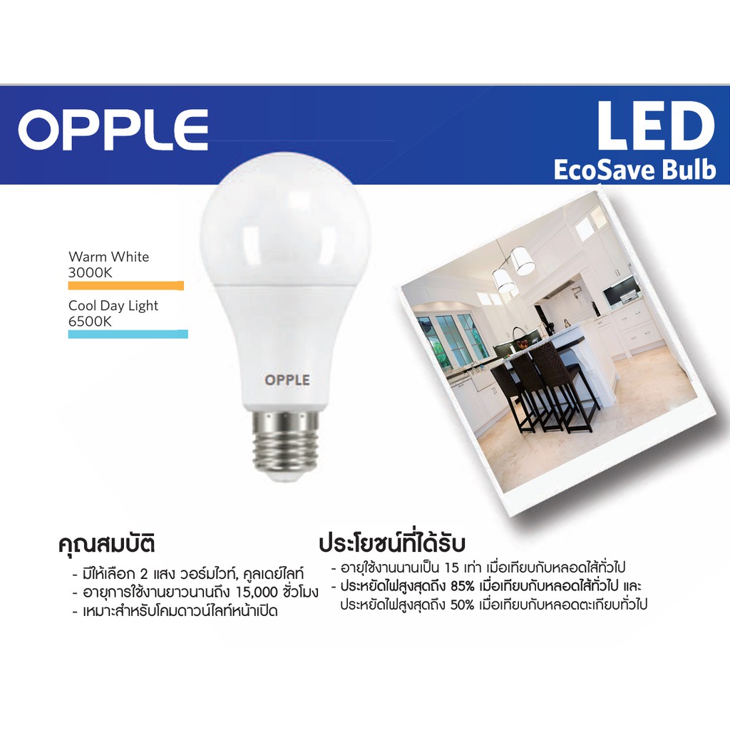 OPPLE LED ประหยัดพลังงาน ECOSAVE 9W 3 ดวง และ 5 ดวง โทนแสง WARM 3000K ...