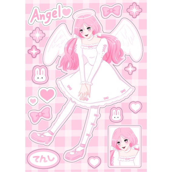 pink angel girl sticker สติกเกอร์ไดคัท - acupofmee - ThaiPick