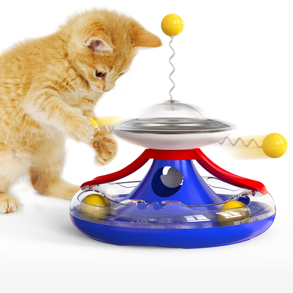 360Rotation Orbital Turntable Cat Toy Funny Cat Stick Cat Interactive ...