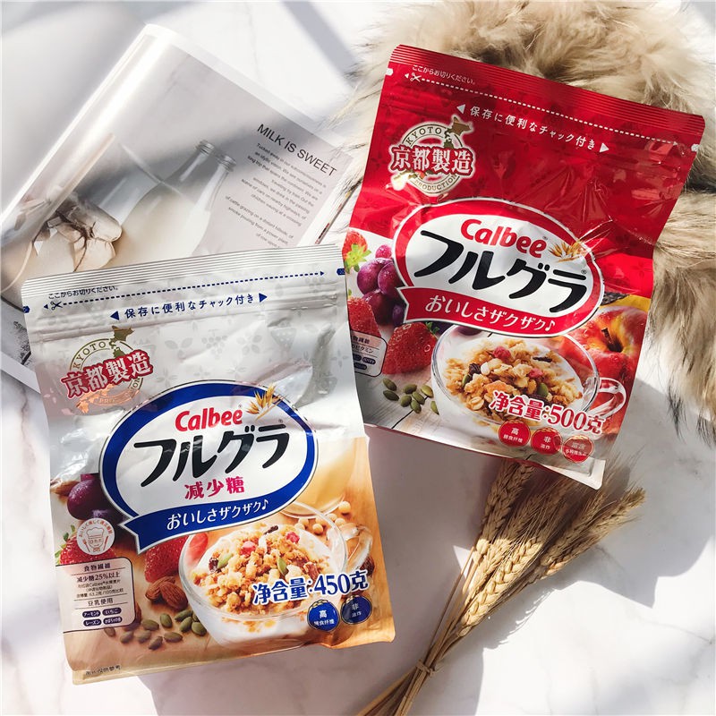 นำเข้าจากประเทศญี่ปุ่น Calbee Calbee ผลไม้ธัญพืช 550g ข้าวโอ๊ตลดน้ำตาล ...
